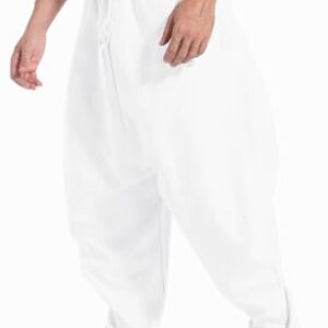 perdontoo Mens Baggy Harem Pants Elastic Waist Hippie Anime Pant Japanese Drop Crotch Trousers (32, White)