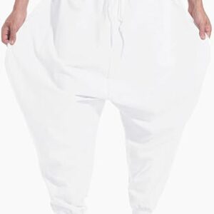 perdontoo Mens Baggy Harem Pants Elastic Waist Hippie Anime Pant Japanese Drop Crotch Trousers (32, White)