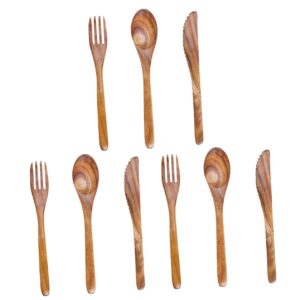 abaodam 3 sets cutlery spoon salad serving utensils wooden utensils for eating cake server wood dinnerware dessert spoon pizza cutter pudding spoon wood tableware reusable dessert fork