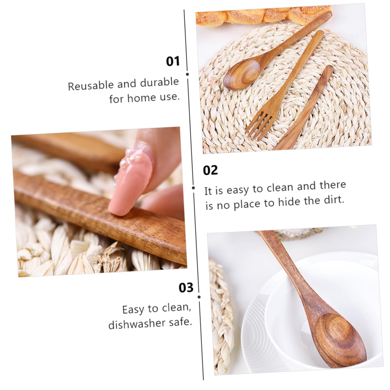 Abaodam 3 Sets Cutlery Spoon Salad Serving Utensils Wooden Utensils for Eating Cake Server Wood Dinnerware Dessert Spoon Pizza Cutter Pudding Spoon Wood Tableware Reusable Dessert Fork