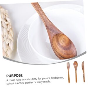 Abaodam 3 Sets Cutlery Spoon Salad Serving Utensils Wooden Utensils for Eating Cake Server Wood Dinnerware Dessert Spoon Pizza Cutter Pudding Spoon Wood Tableware Reusable Dessert Fork