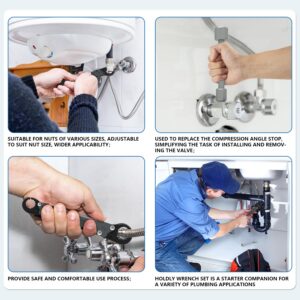 Holdly Plumbing Tools Angle Stop Wrench Kit, Angle-on Wrench Professional Plumber Wrench Tools for Installing New Compression Angle Stop and Removing the Compression Ring