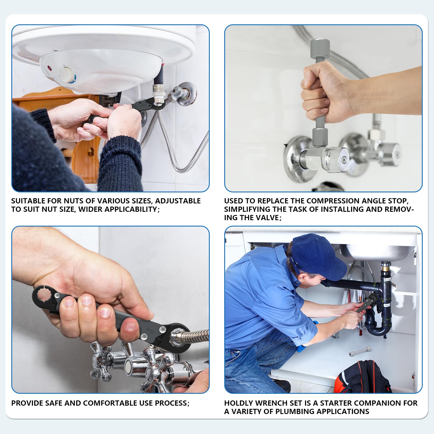 Holdly Plumbing Tools Angle Stop Wrench Kit, Angle-on Wrench Professional Plumber Wrench Tools for Installing New Compression Angle Stop and Removing the Compression Ring