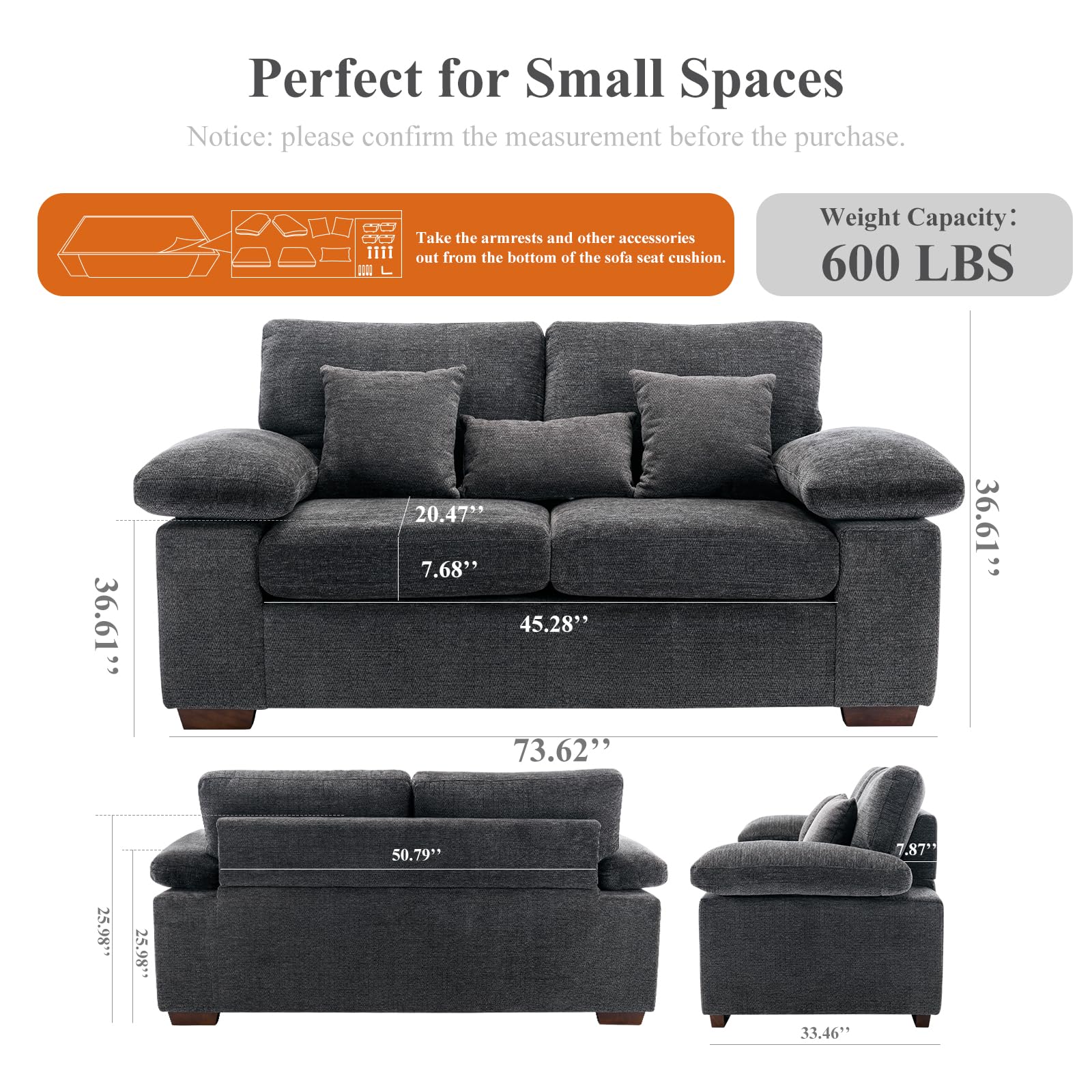 COLAMY 9532-Grey Fabric loveseat, Grey