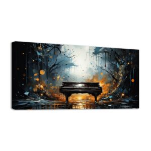 yonica abstract canvas wall art for home office decor - blue fantasy piano modern cool wall paintings print on canvas hd giclee artwork ready to hang 32'' l x 16'' w(80x40cm)