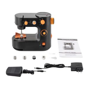 Mini Sewing Machine for Beginners Dual Speed Portable Sewing Machine with Extension Table, Light, Pedal Household Travel Adults Kids (Black)