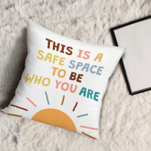 Inspirational Quotes Throw Pillow Cover, This is a Safe Space, Sofa Home Bed Decor Mental Health Couch Case, 18 x 18 Inches Pillowcase for Psychology Counseling Therapy Office Bedroom Living Room -08