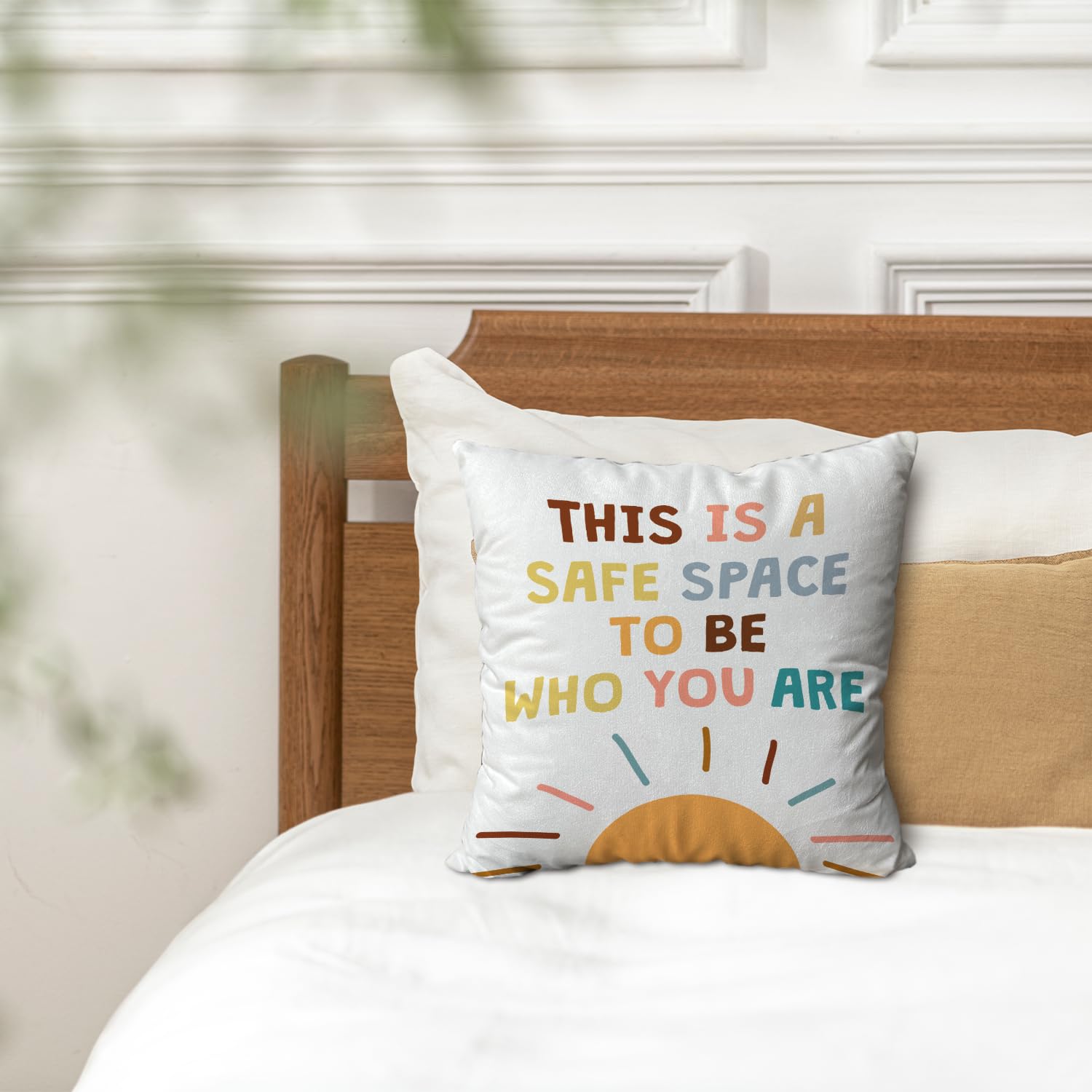 Inspirational Quotes Throw Pillow Cover, This is a Safe Space, Sofa Home Bed Decor Mental Health Couch Case, 18 x 18 Inches Pillowcase for Psychology Counseling Therapy Office Bedroom Living Room -08