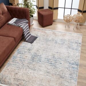 BESPOKY 3'11" x 6'7" - 120 x 200 Cm Caman Blue Modern Cotton Machine Washable Non Slip Living Room Bedroom Nursery Hallway Indoor Outdoor Area Rug