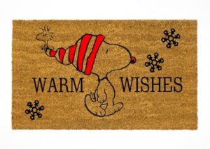 warm wishes winter front doormat decor - fun snoopy christmas holiday door mat for home outdoor indoor decorating gift entrance rug (warm wishes)