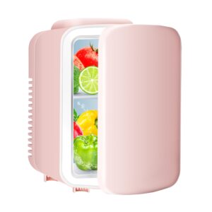 yssoa 4l mini fridge, 6 can portable cooler & warmer compact refrigerators 100% freon-free & eco-friendly, for food, drinks, skincare, office, pink new