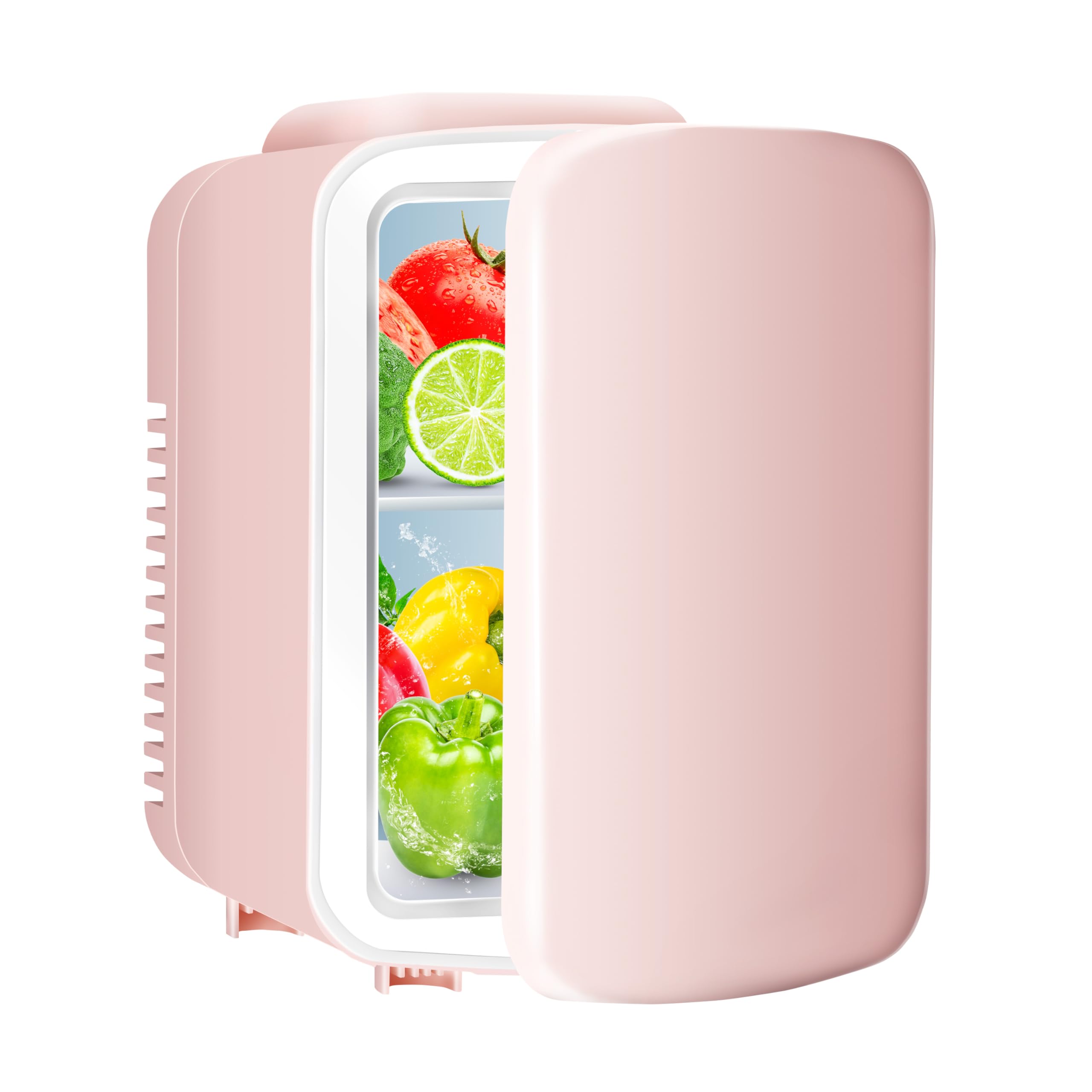 YSSOA 4L Mini Fridge, 6 Can Portable Cooler & Warmer Compact Refrigerators 100% Freon-Free & Eco-Friendly, for Food, Drinks, Skincare, Office, Pink New