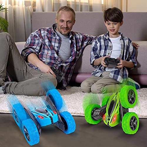 Lumiparty 2-Pack RC Stunt Car - High-Speed Rock Crawler Vehicle - 360 Rotating - 4WD Off-Road - Double-Sided Tumbling - Remote Control Car for Kids - 2.4GHz - 4 Rechargeable Batteries Included