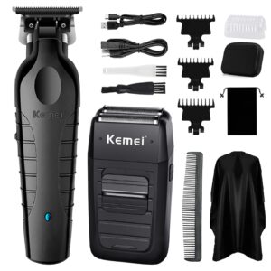 kemei hair clipper and shaver set professional cordless hair trimmer for men, electric beard trimmers double foil shavers, barber clipper hair cuttings kit, km-2299, km-1102