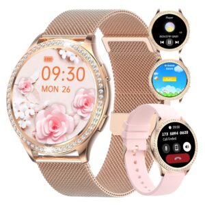 dvtlfrj fashion diamond smart watch for women 1.32" hd touch screen 100+ sports modes fitness tracker with heart rate ip67 waterproof smartwatch compatible with android ios,53rose gold