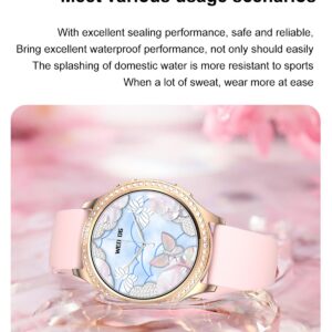 Dvtlfrj Fashion Diamond Smart Watch for Women 1.32" HD Touch Screen 100+ Sports Modes Fitness Tracker with Heart Rate iP67 Waterproof Smartwatch Compatible with Android iOS,53Rose Gold