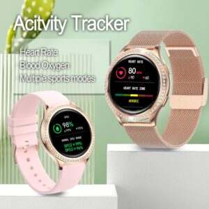 Dvtlfrj Fashion Diamond Smart Watch for Women 1.32" HD Touch Screen 100+ Sports Modes Fitness Tracker with Heart Rate iP67 Waterproof Smartwatch Compatible with Android iOS,53Rose Gold