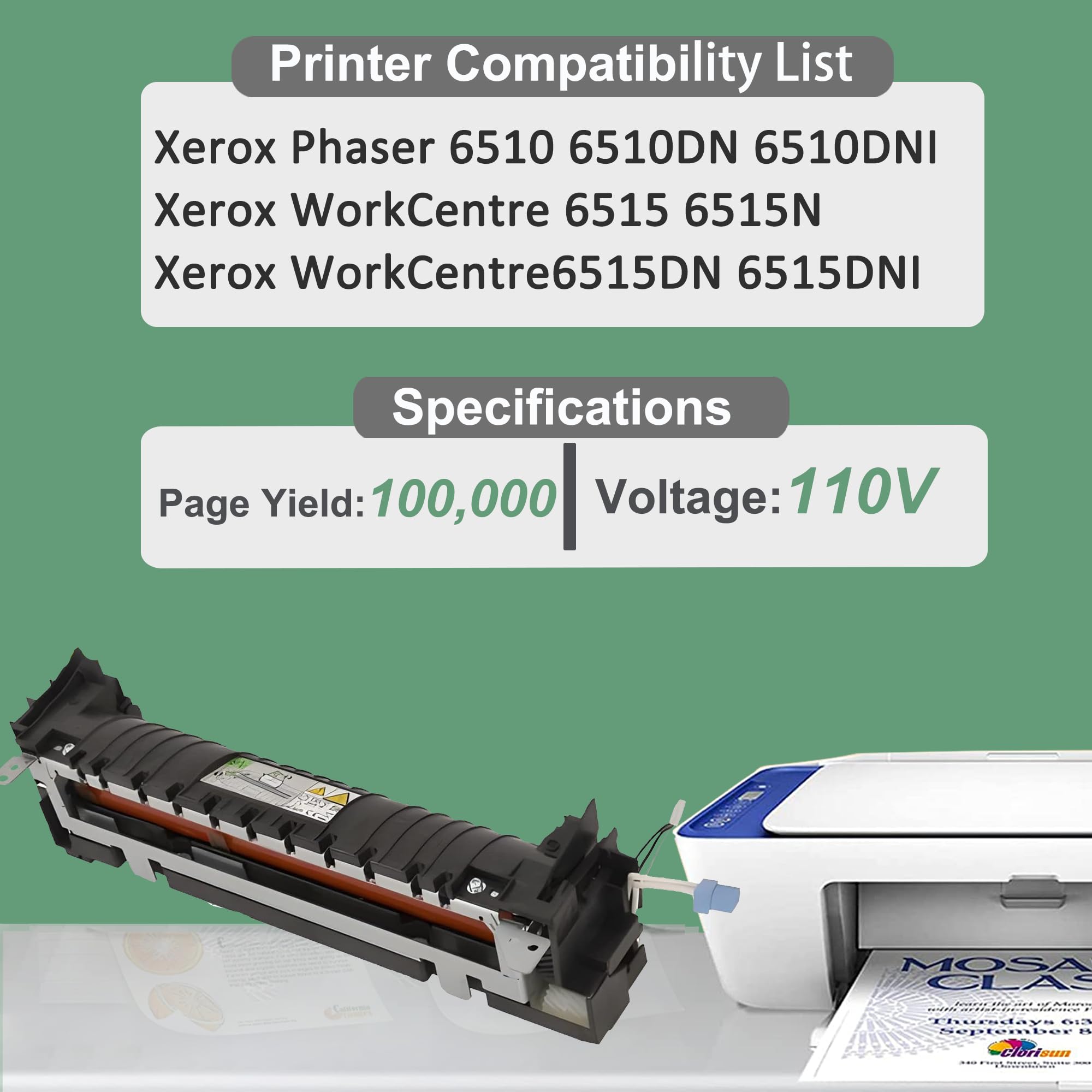 JUNTINE Remanufactured 126K36430 Phaser 6510 Fuser Unit Replacement for Xerox 126K36430 Fuser Kit for Phaser 6510 6510DN 6510DNI, WorkCentre 6515 6515N 6515DN 6515DNI Printers (100,000 Pages, 110V)