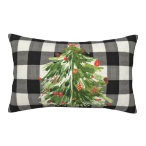 AEIOAE Christmas Pillow Covers 12x20 Inch Set of 2, Buffalo Plaid Christmas Tree Decorative Throw Pillows Farmhouse Linen Nature Forest Xmas Winter Pillow Case for Couch Sofa Outdoor Decor