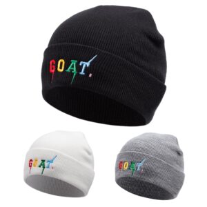 kdand goat beanie hat winter warm letter knitted caps for men women gray