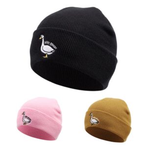 silly goose beanie hat winter warm funny goose knitted caps for men women black