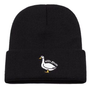 Silly Goose Beanie Hat Winter Warm Funny Goose Knitted Caps for Men Women Black