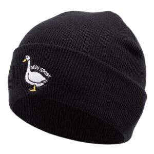 Silly Goose Beanie Hat Winter Warm Funny Goose Knitted Caps for Men Women Black