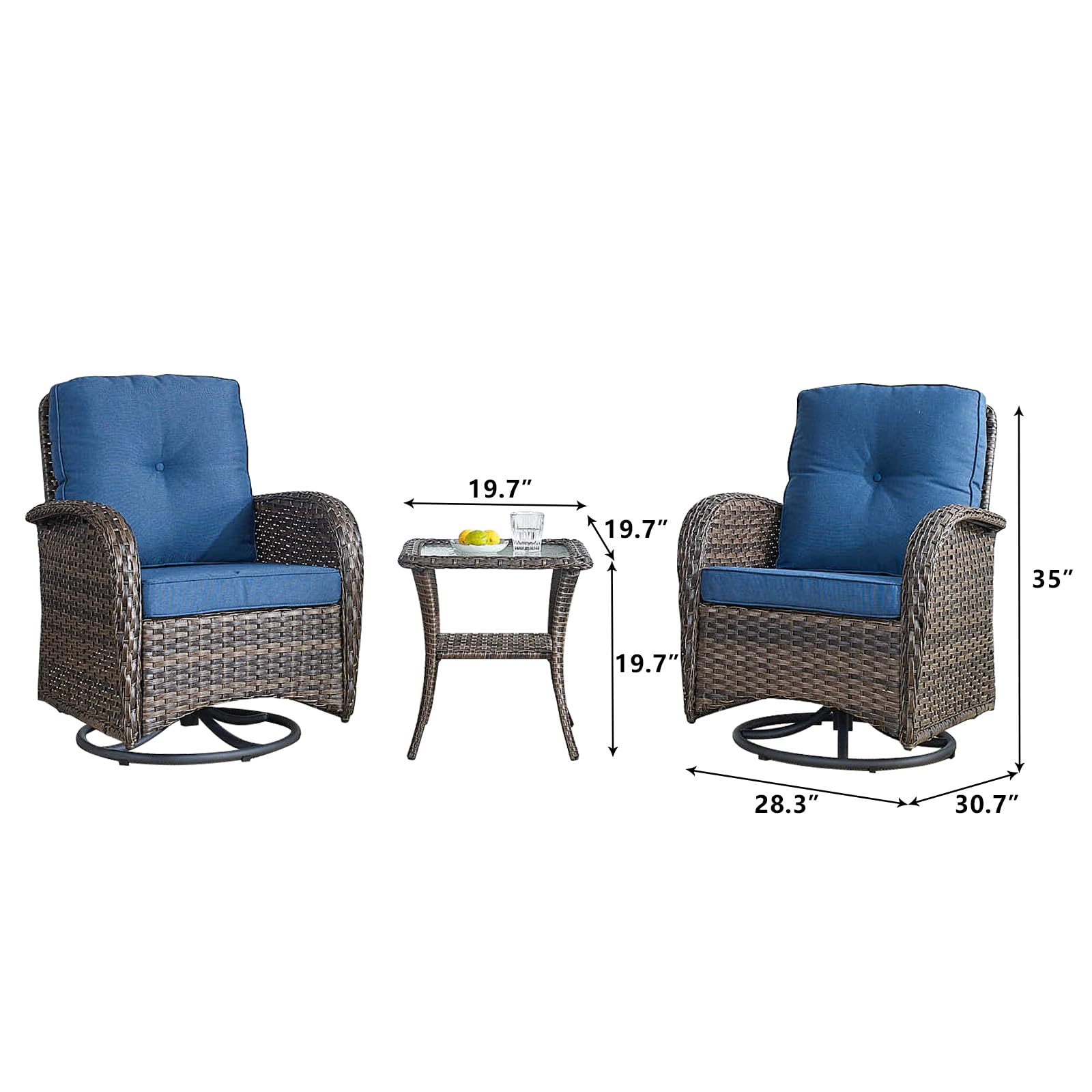 HUMMUH 5-Piece Patio Furniture Wicker Outdoor Conversation Set,All-Weather Rattan Swivel Chairs Bistro Set with Loveseat Coffee Table for Backyard,Poolside,Deck(Brown/Blue)