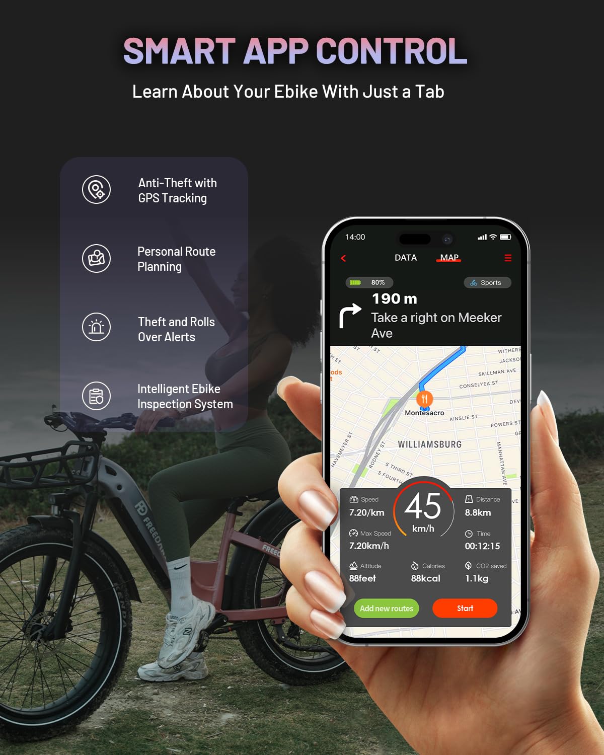 FD FREEDARE Eden Electric Bike Adults GPS Smart App Control 750W BAFANG Motor 48V 20Ah Samsung Battery Fat Tire Ebike,Torque Sensor Electric Bicycle,90Miles Range,28MPH Max Speed UL Certificate