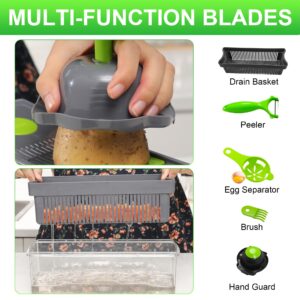 16 in 1 Mandoline Vegetable Food Chopper, Slicers and Vegetable Cutters, Multi Function Kitchen Veg Cutter for Onion Garlic Potato Salad, Veggie Chopper with Container and Draining Basket