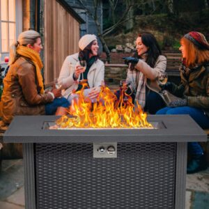 Propane Fire Pit Table 44 Inch, 50000BTU Rectangle Fire Table with Cover & Rain Cover, Sturdy Steel and Iron Fence Surface, CSA Safety Certified, Companion for Your Garden