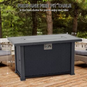 Propane Fire Pit Table 44 Inch, 50000BTU Rectangle Fire Table with Cover & Rain Cover, Sturdy Steel and Iron Fence Surface, CSA Safety Certified, Companion for Your Garden