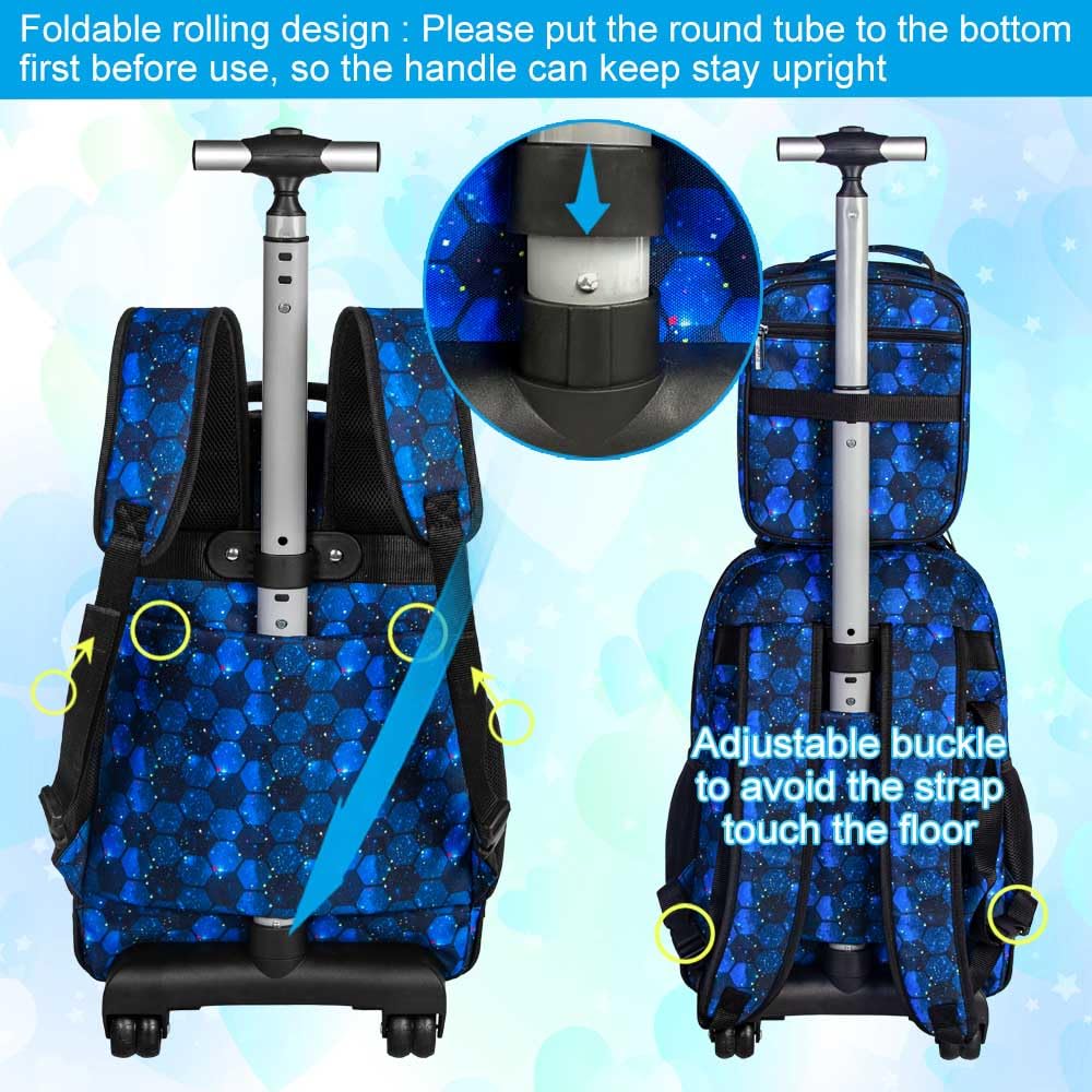 CCJPX Rolling Backpack for Men, 21 Inch football Roller School Bookbag with Lunch Bag, Water Resistant Wheeled Backpacks for Teens Boys Elementary Travel