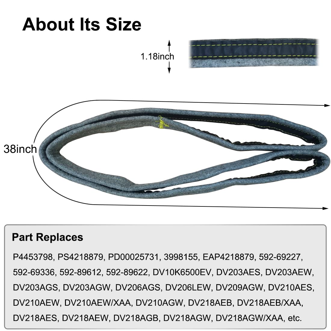 DC97-07618A Drum Felt Seal Gasket Kit Replacement AP4453798, EAP4218879, 3998155, PD00025731, PS4218879, DV42H5200EW DV42H5000EW DV45K6500EV DV48H7400EW Compatible with Samsung Dryer