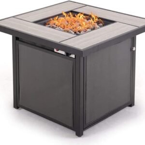 Grand Patio Outdoor Propane Fire Pit Table 32-Inch Square Gas Fire Pit with CSA Safety Approval 40000 BTU Heat Sling Base Ceramic Tile Top and Lava Rock for Garden, Backyard, and Deck Parties