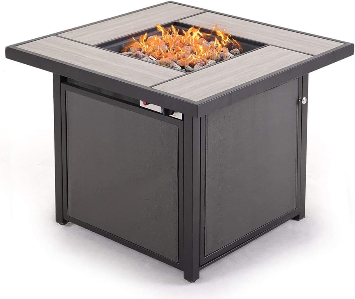 Grand Patio Outdoor Propane Fire Pit Table 32-Inch Square Gas Fire Pit with CSA Safety Approval 40000 BTU Heat Sling Base Ceramic Tile Top and Lava Rock for Garden, Backyard, and Deck Parties