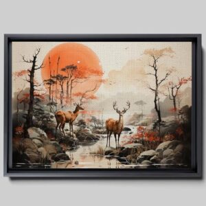 abstract deer herd canvas wall art, mid century modern original art print, large wall art prints, oversize framed art, deer herd, wall art, home decor