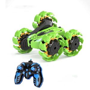 remote control car rc 4wd toy stunt car 360 rotate double side, high speed 2.4ghz remote controlled, car for ages 6+ (green)