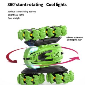 Remote Control Car Rc 4wd Toy Stunt Car 360 Rotate Double Side, High Speed 2.4GHZ Remote Controlled, Car for Ages 6+ (Green)