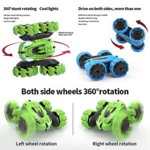 Remote Control Car Rc 4wd Toy Stunt Car 360 Rotate Double Side, High Speed 2.4GHZ Remote Controlled, Car for Ages 6+ (Green)