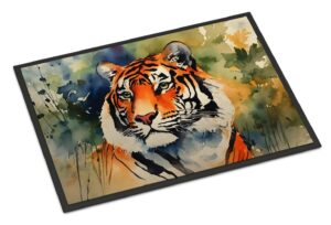 caroline's treasures dac2989mat tiger doormat front door mat indoor outdoor rugs for entryway, non slip washable low pile, 18h x 27w