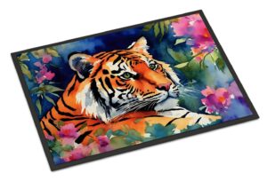 caroline's treasures dac2880mat bengal tiger doormat front door mat indoor outdoor rugs for entryway, non slip washable low pile, 18h x 27w