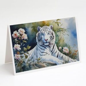 caroline's treasures dac3001gca7p white tiger greeting cards pack of 8 blank cards with envelopes whimsical a7 size 5x7 blank note cards