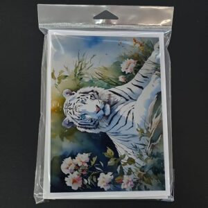 Caroline's Treasures DAC3001GCA7P White Tiger Greeting Cards Pack of 8 Blank Cards with Envelopes Whimsical A7 Size 5x7 Blank Note Cards