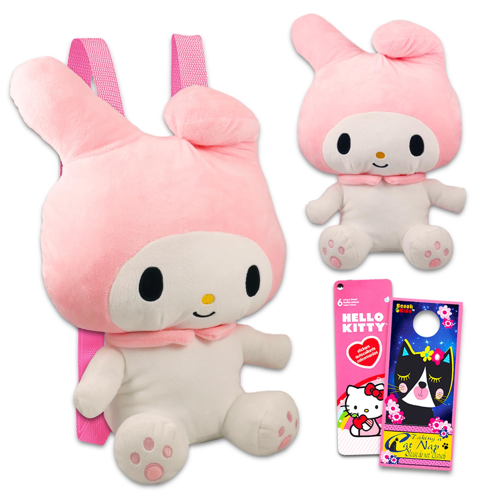 Hello Kitty and Friends My Melody Plushie Set - Bundle with 14" My Melody Plush Doll with Carrying Straps Plus Stickers and More | Hello Kitty and Friends Gifts