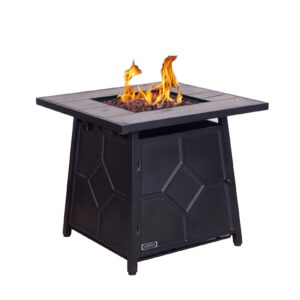 stainless steel propane fire pit table, 40000btu gas fire table with weather cover, square firepit table with steel lid for patio outdoor deck backyard, black