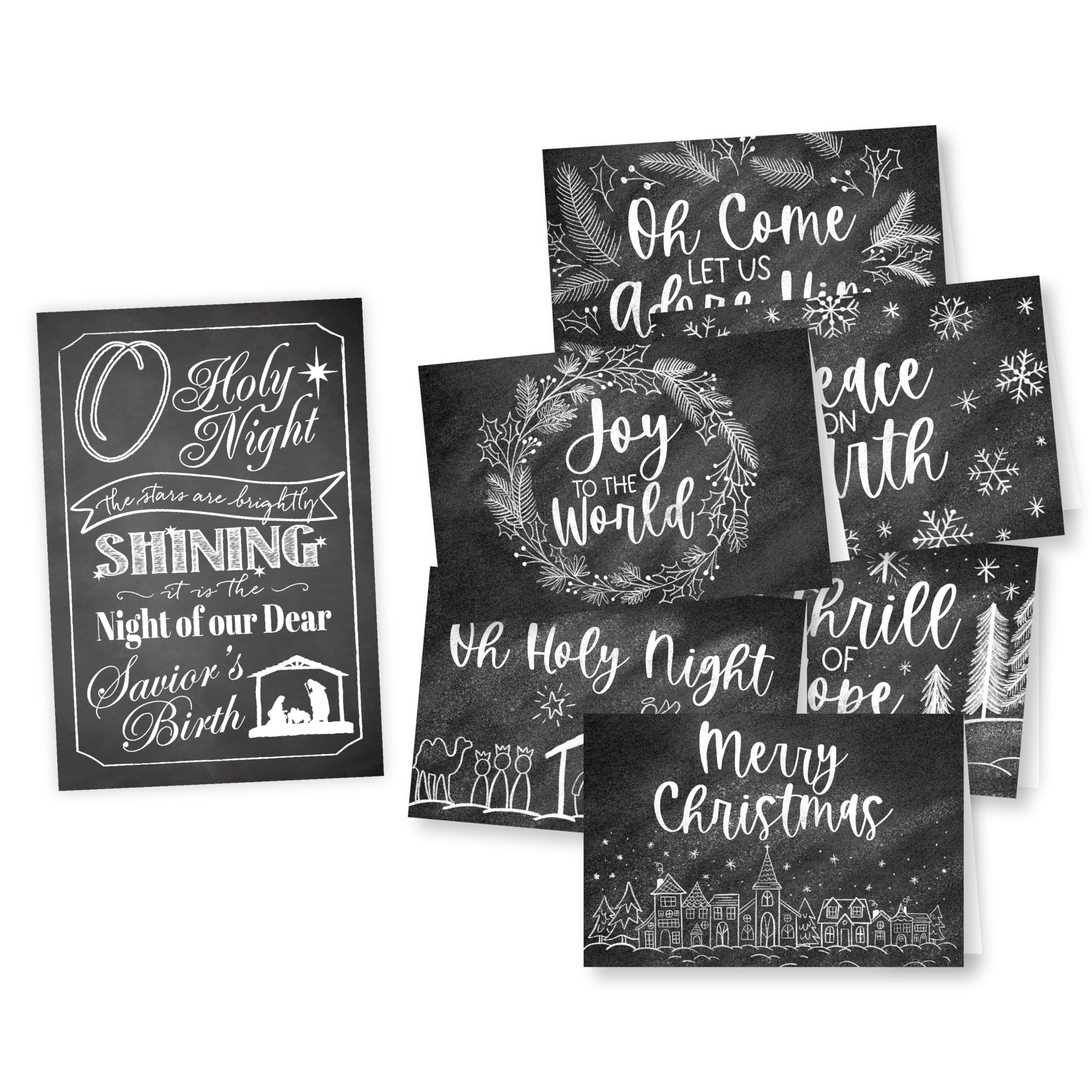 Hadley Designs 24 Black & White Religious Christmas Cards Boxed With Envelopes, 50 Holiday Greeting Cards, Blank Winter Postcard Set, Merry Christmas Cards, Seasons Greetings Note