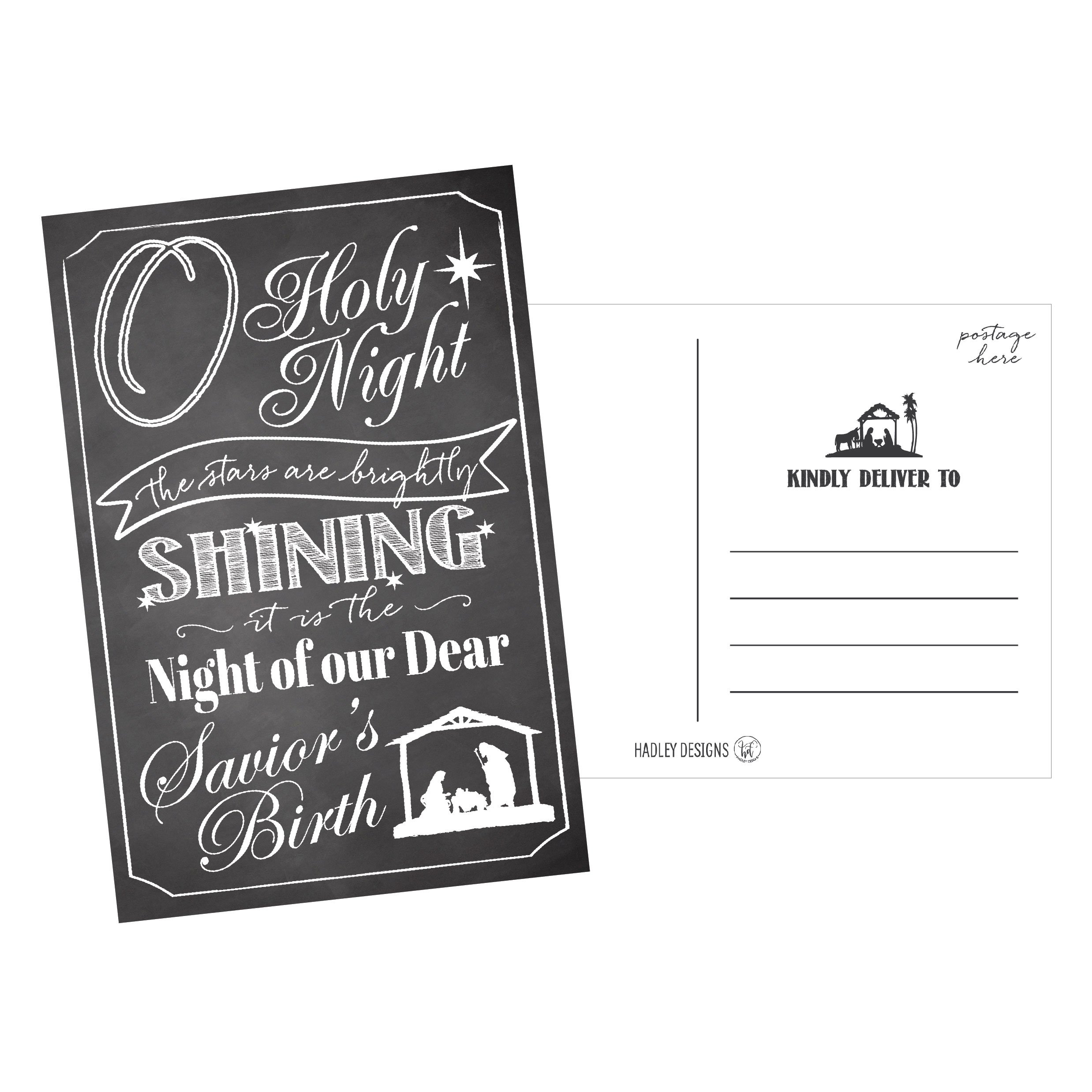 Hadley Designs 24 Black & White Religious Christmas Cards Boxed With Envelopes, 50 Holiday Greeting Cards, Blank Winter Postcard Set, Merry Christmas Cards, Seasons Greetings Note