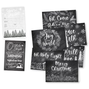 24 black & white religious christmas cards boxed with envelopes, 25 holiday party invitations, christmas invite, 50 holiday greeting cards, blank winter postcard set, merry christmas cards