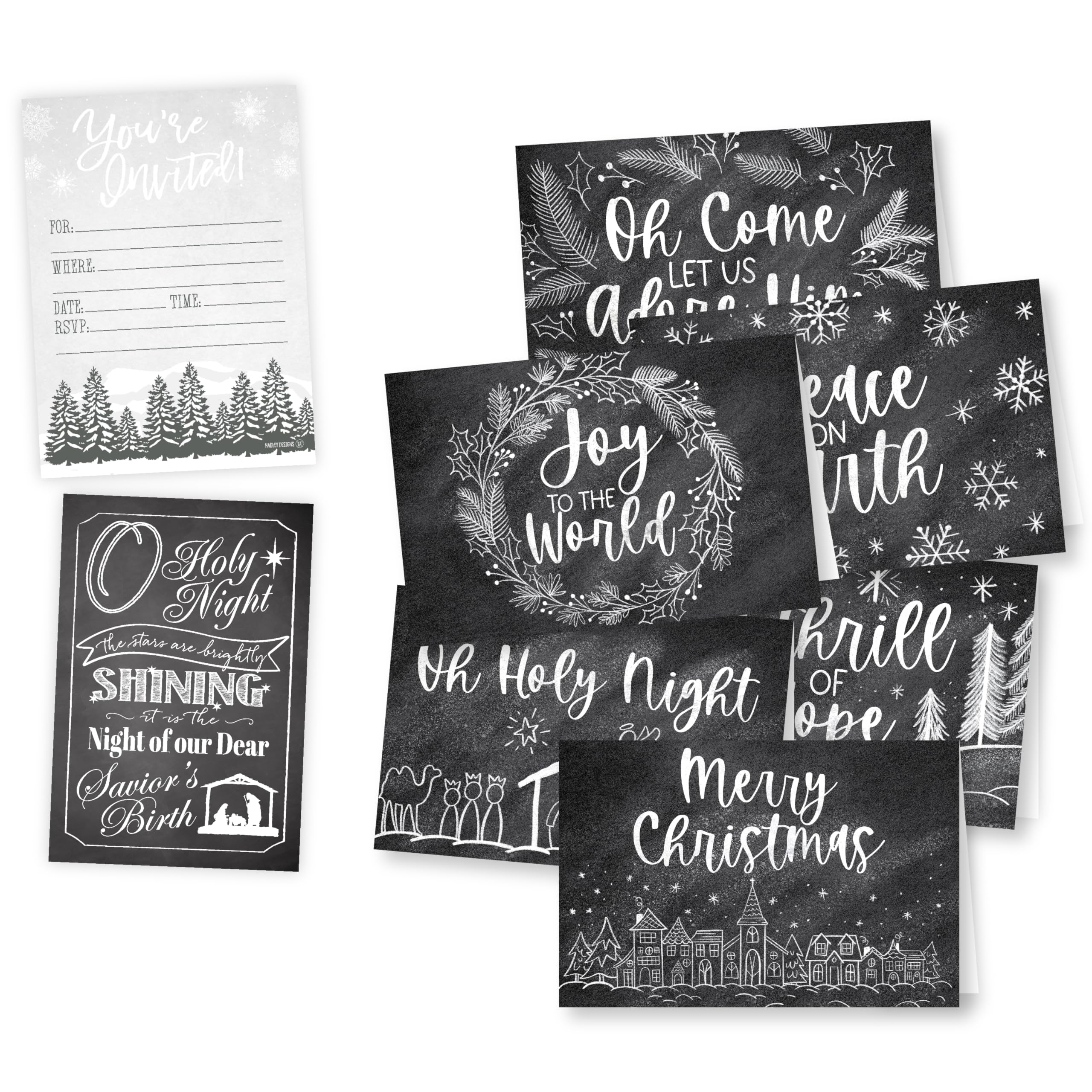 24 Black & White Religious Christmas Cards Boxed With Envelopes, 25 Holiday Party Invitations, Christmas Invite, 50 Holiday Greeting Cards, Blank Winter Postcard Set, Merry Christmas Cards